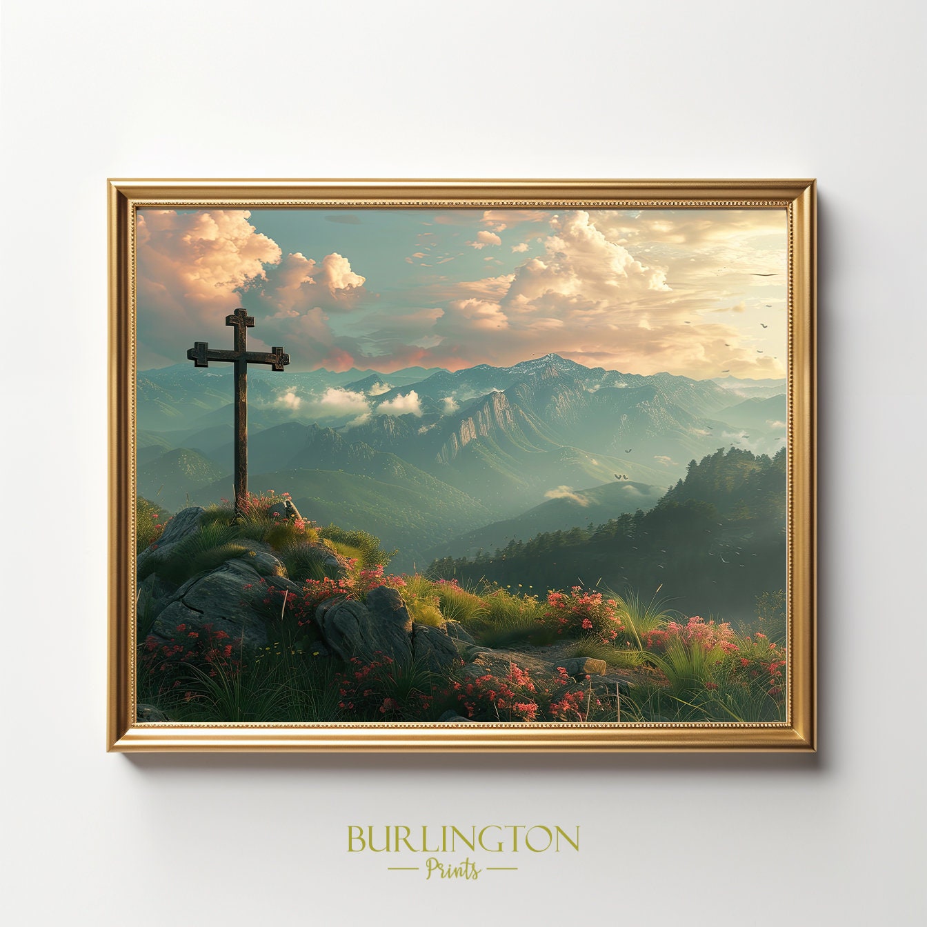 Printable Cross on Mountain Landscape Vintage Digital Print Religious ...