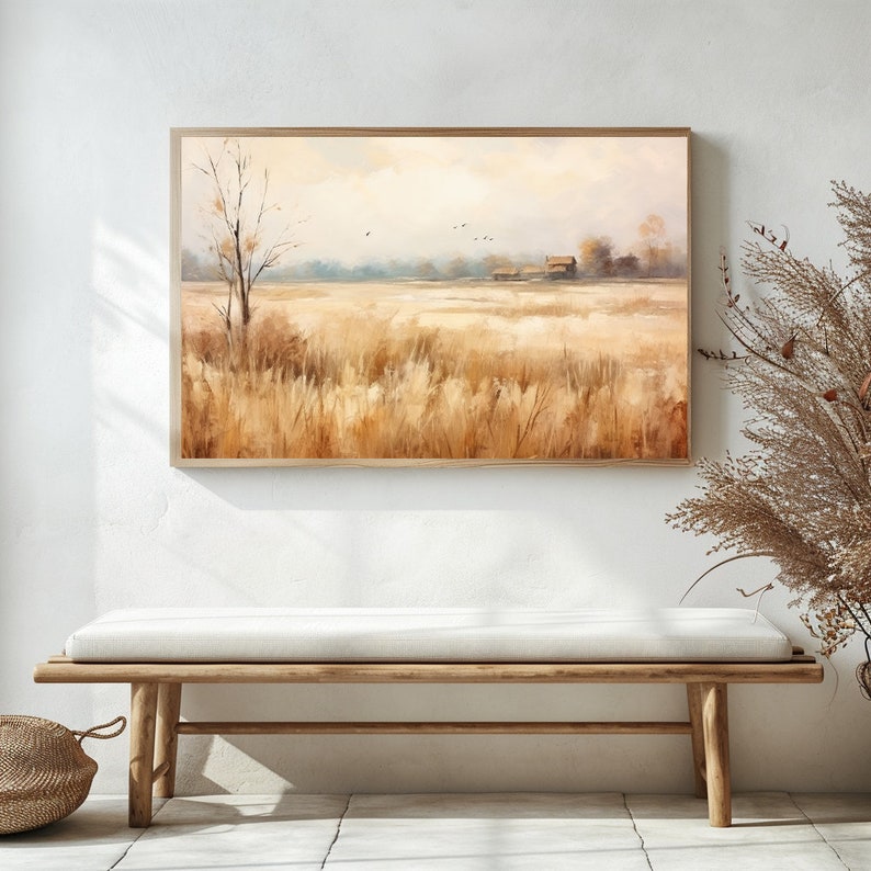 Printable Wheatfield Oil Painting Vintage Digital Print Landscape Print ...
