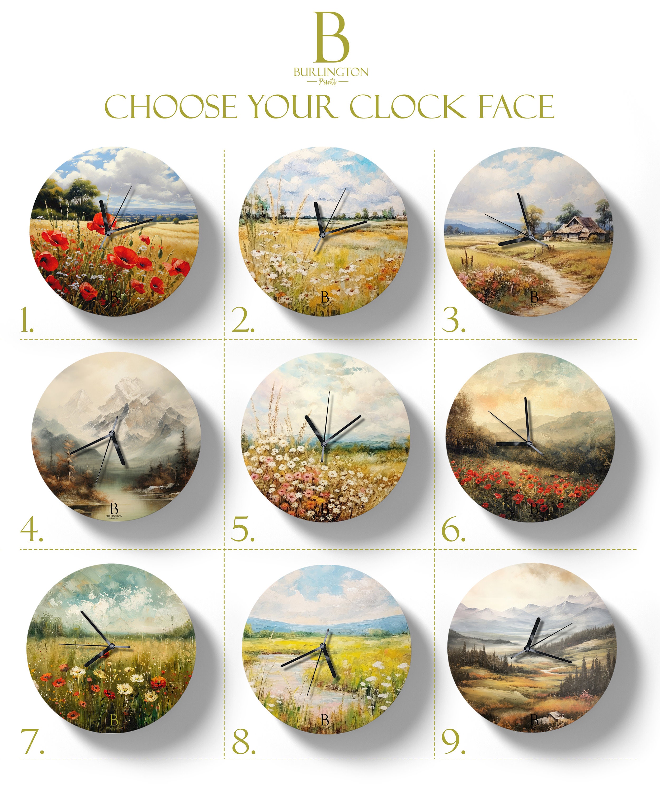Clock With Design Options Landscape Theme Wall Clock Unique Wall Clock ...