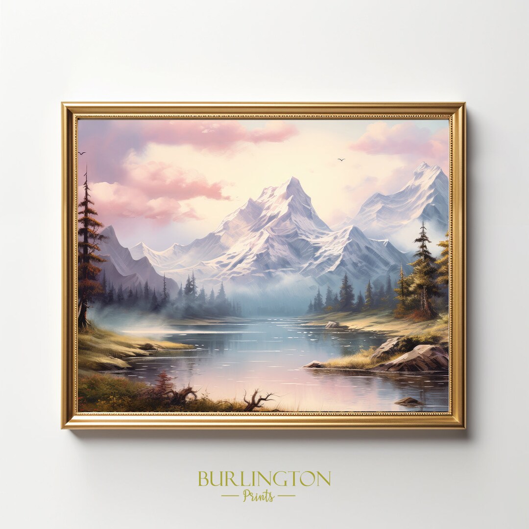 Mountain Landscape Painting Printable Mountain Vintage Digital Print ...