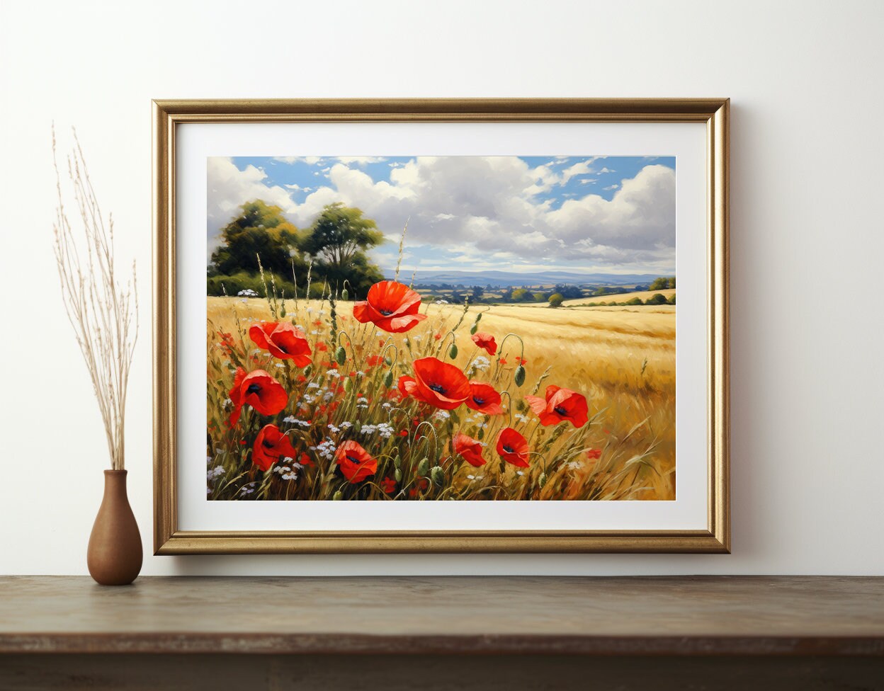 Poppy Flower Field Vintage Printable Digital Print Oil Painting ...