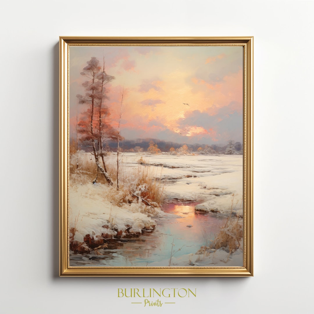 Snowy Winter Vintage Landscape Digital Print Winter Landscape Printable ...