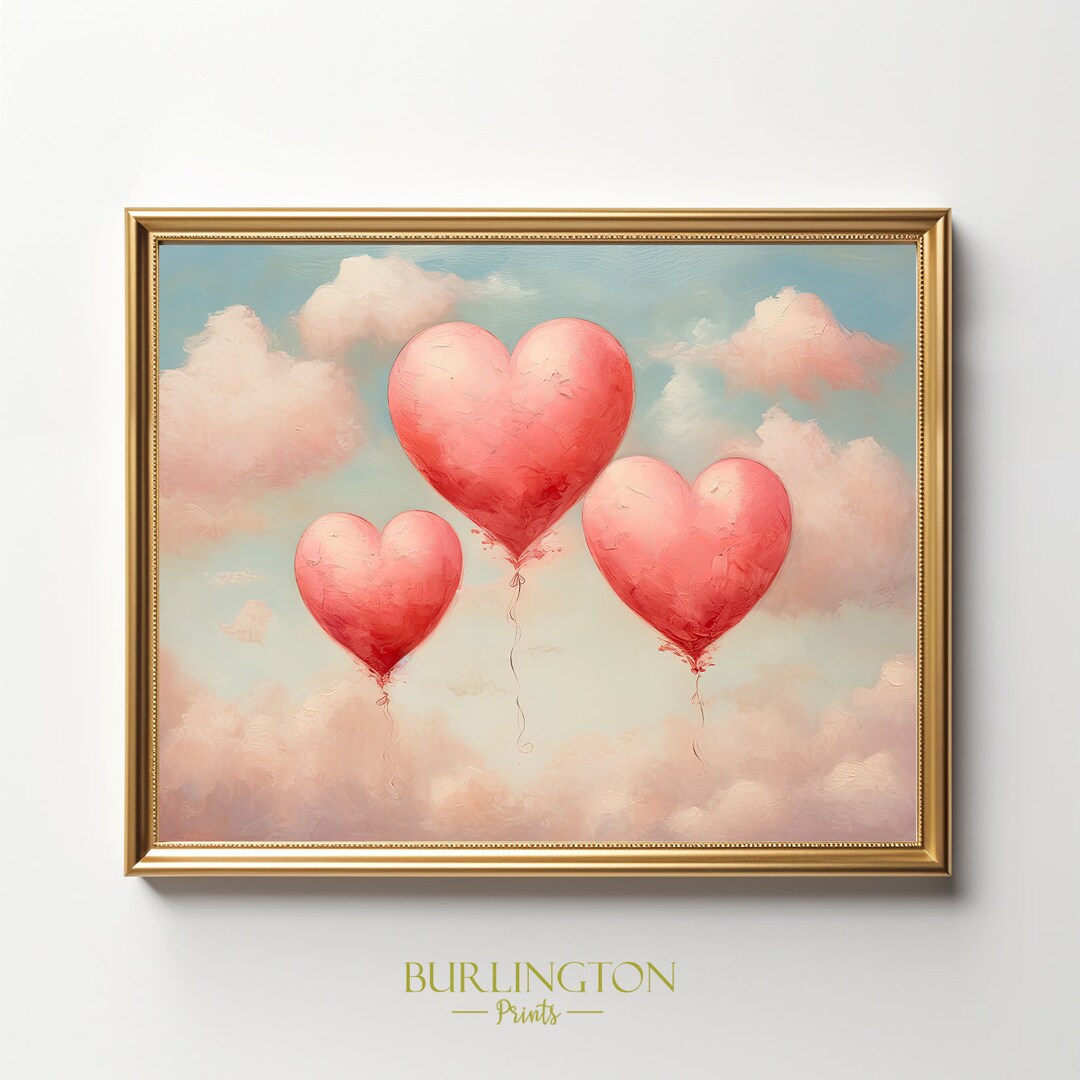 Heart Balloons With Fluffy Pink Clouds Digital Print Printable ...