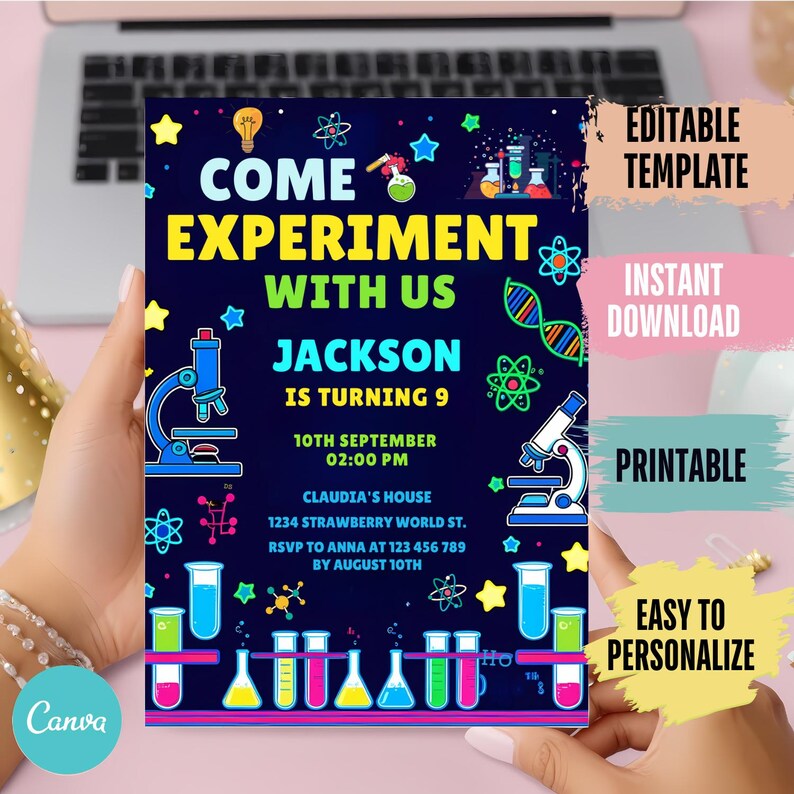 Experiment Birthday Invitation Boy Girl Cool Science Party Template ...
