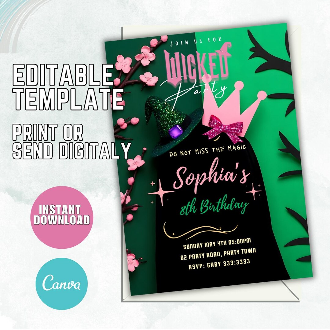 Wicked Theme Birthday Invitation, Editable Wicked Party Invite, WICKED ...