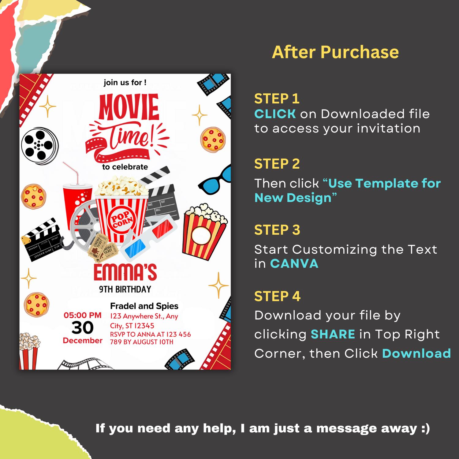 Editable Movie Birthday Invitation: Cinema Party Template (digital ...