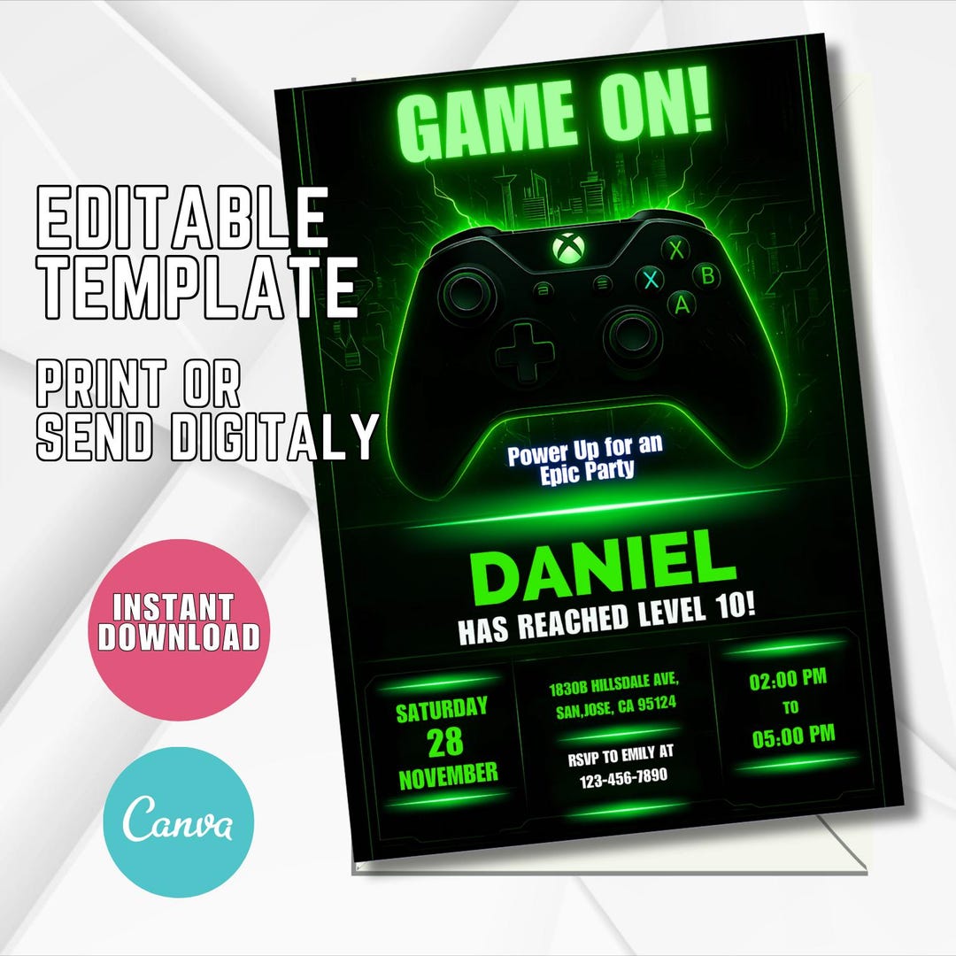 Video Game Birthday Party Invitation, Level up Birthday Invite, Arcade ...