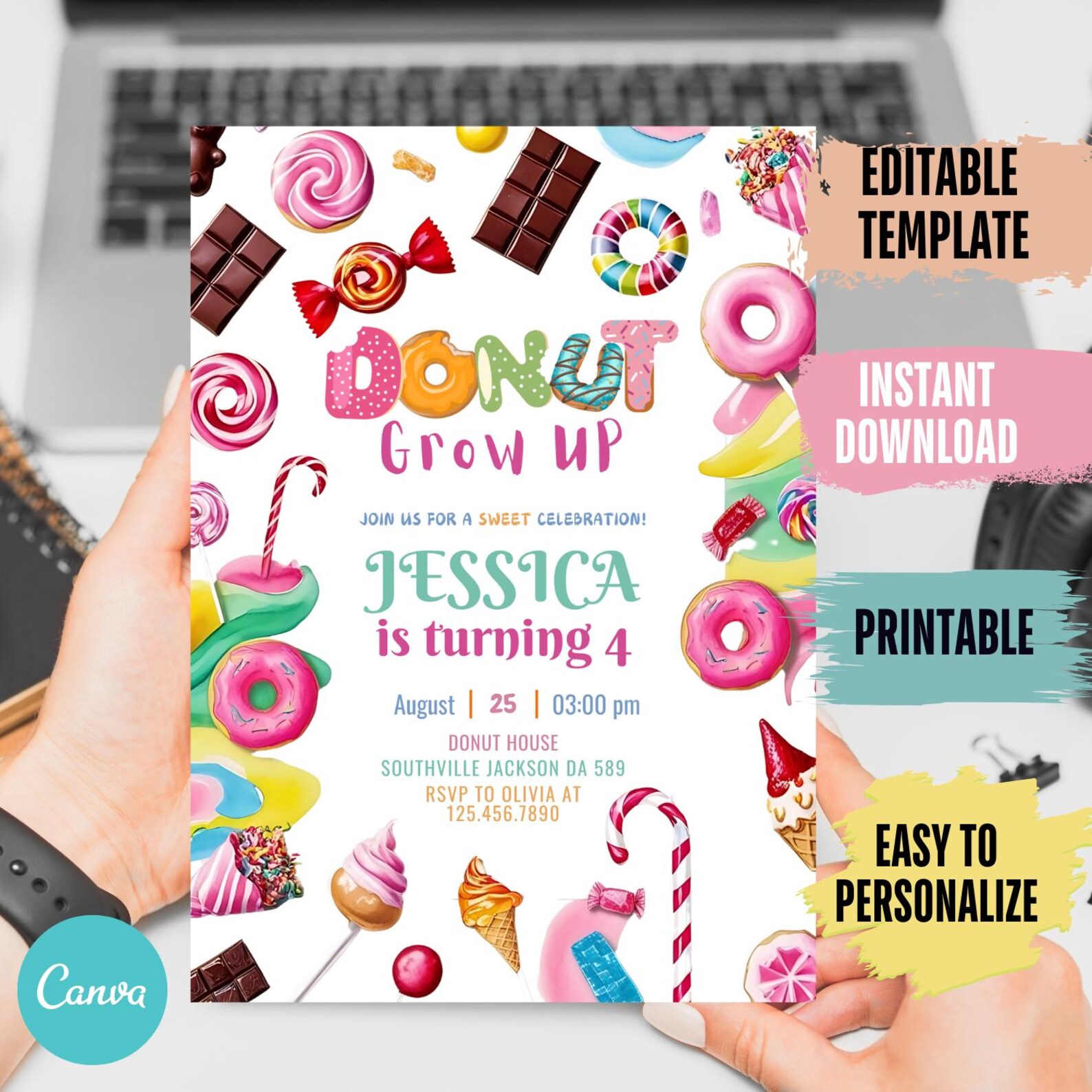 Sweet Party Invitation, EDITABLE Candy Land Party Invite, Sweets Candy ...