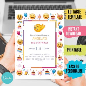 Smiley Face Birthday Invitation: Groovy Emoji Party (digital Download ...
