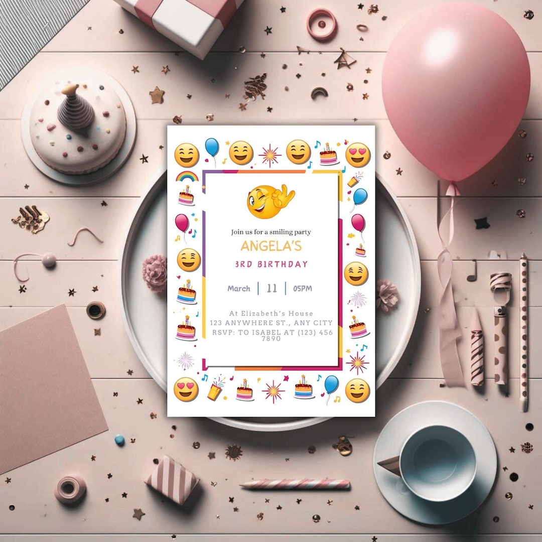 Editable Smiley Invitation Let's Emoji Party Smiley Face Birthday ...