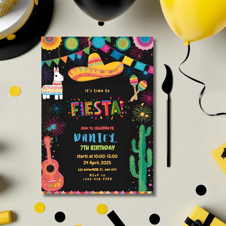 Fiesta Birthday Invitation: Mexican Floral Papel Picado Design (canva ...