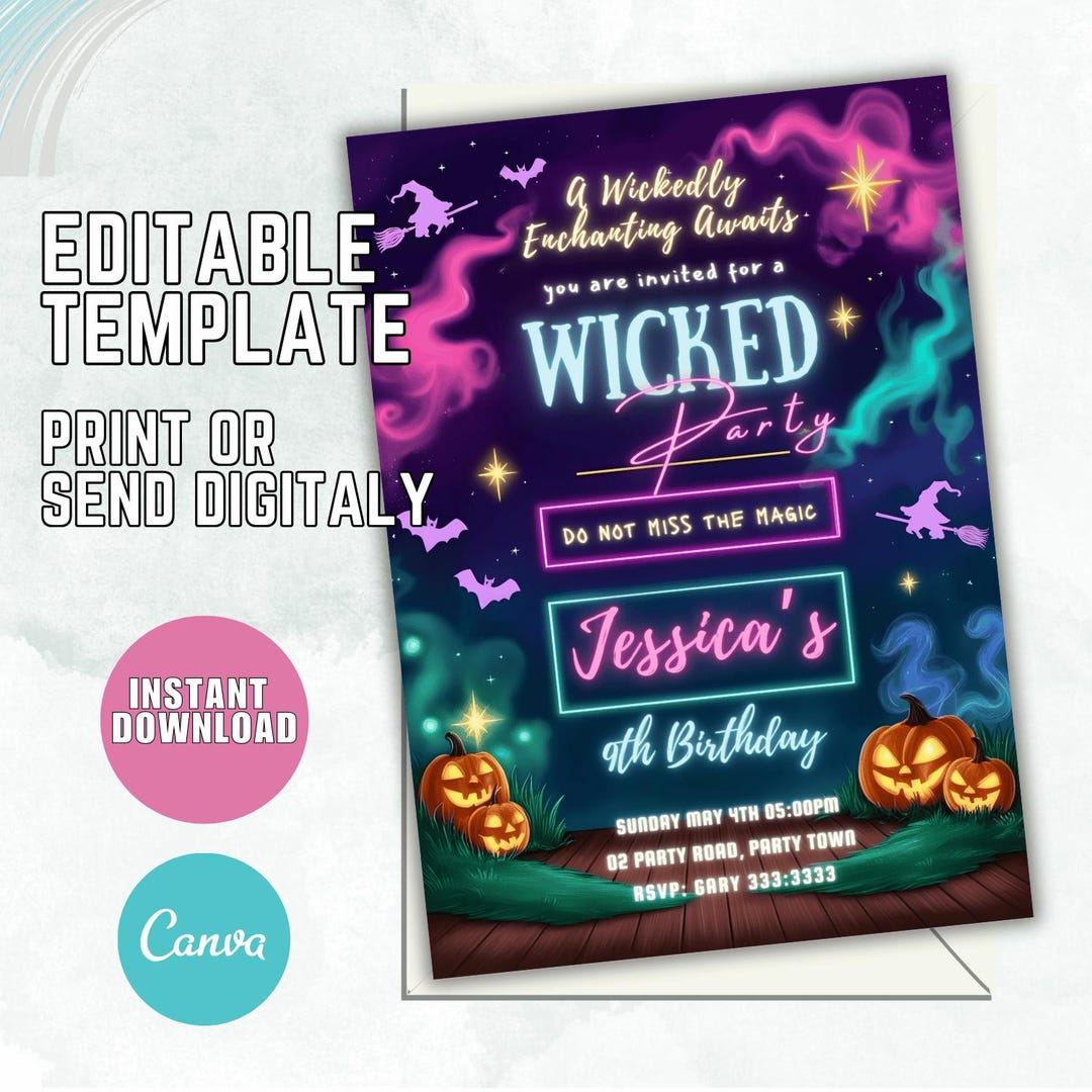 Wicked Theme Birthday Party Invitation, Wicked Party Invitation, WICKED ...