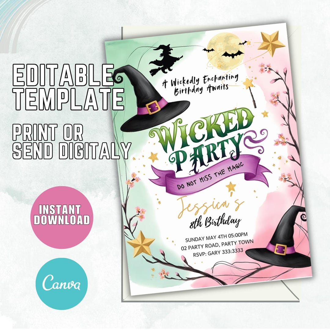 Wicked Theme Birthday Invitation, Editable Wicked Party Invitation ...