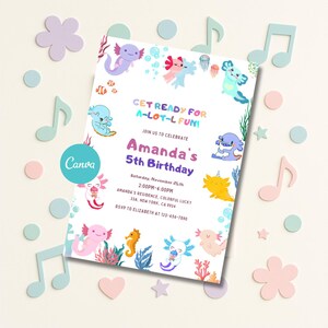 Editable Axolotl Birthday Invitation Template, Under the Sea Party ...