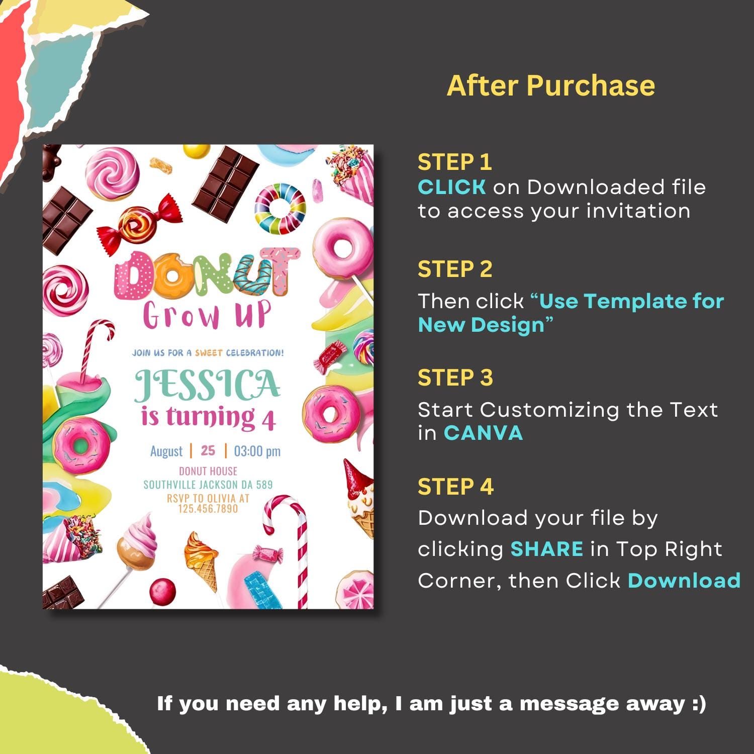 Sweet Party Invitation, EDITABLE Candy Land Party Invite, Sweets Candy ...