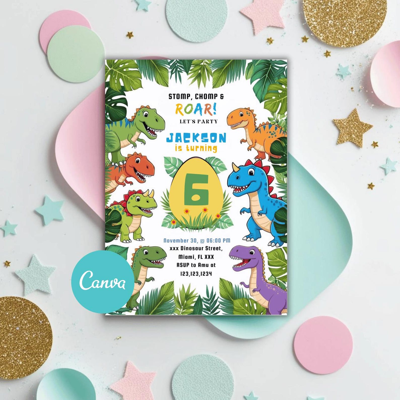 Dinosaur Birthday Invitation: Jurassic Dino Party, Editable Template ...