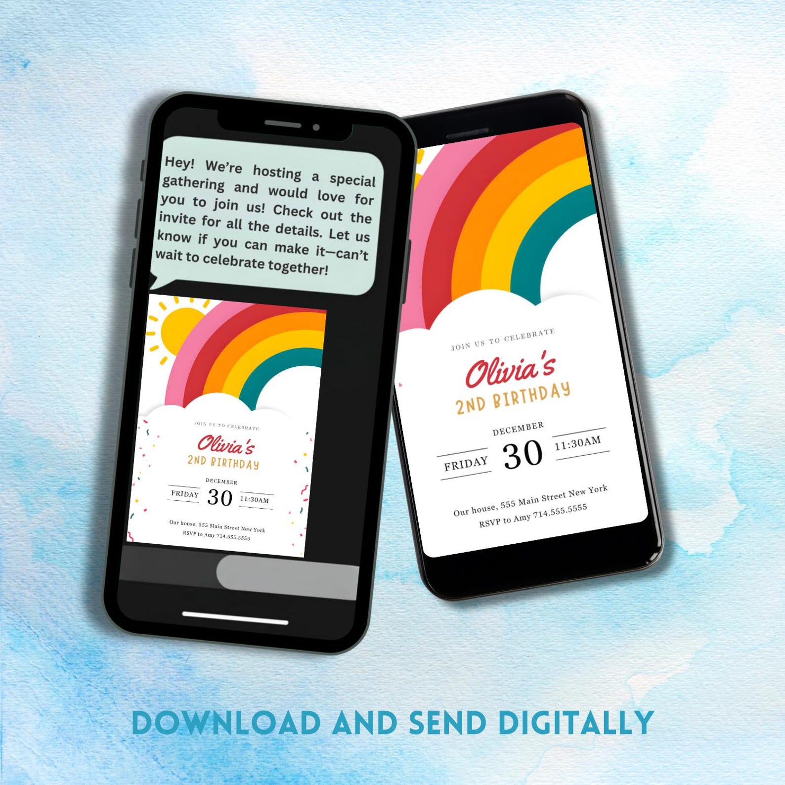 Editable Rainbow Birthday Invitation: Electric Pop Clouds Theme ...