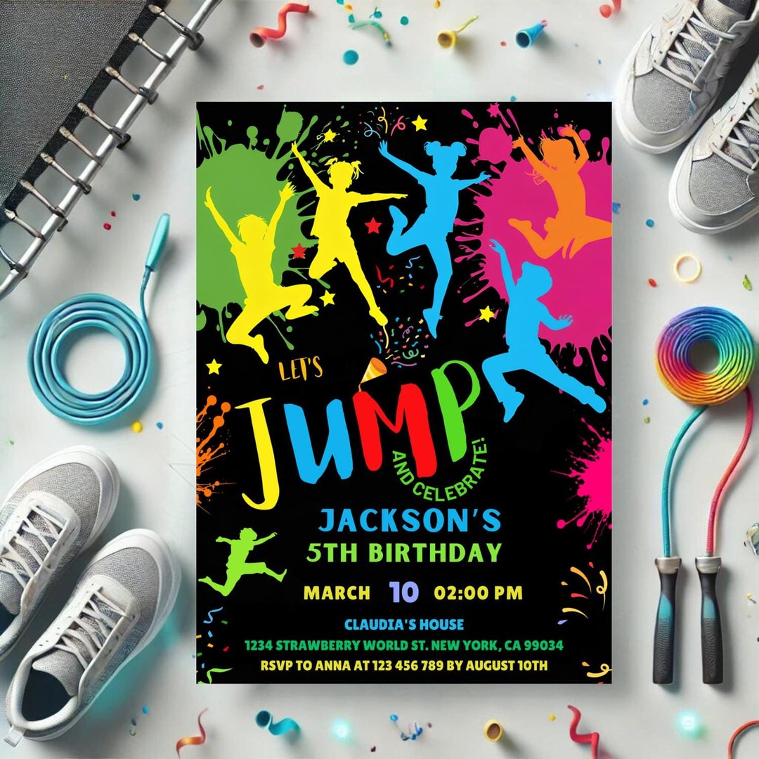 Jump Birthday Invitation Jump Party Invite Jump Girl Boy Trampoline ...
