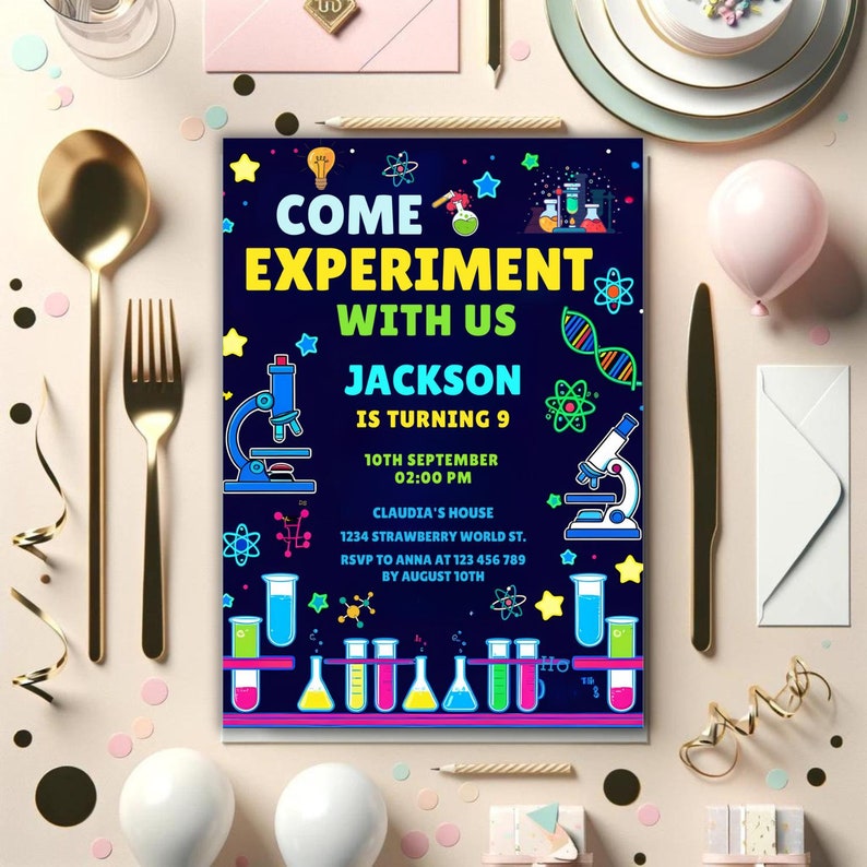 Experiment Birthday Invitation Boy Girl Cool Science Party Template ...