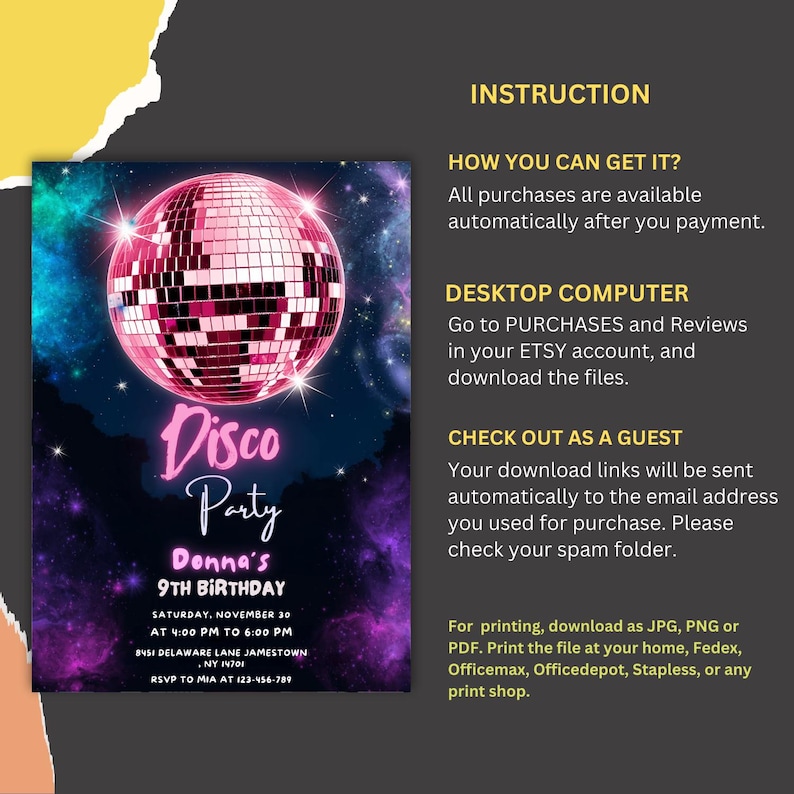 Disco Ball Birthday Invitation ANY AGE Disco Party Editable Disco ...