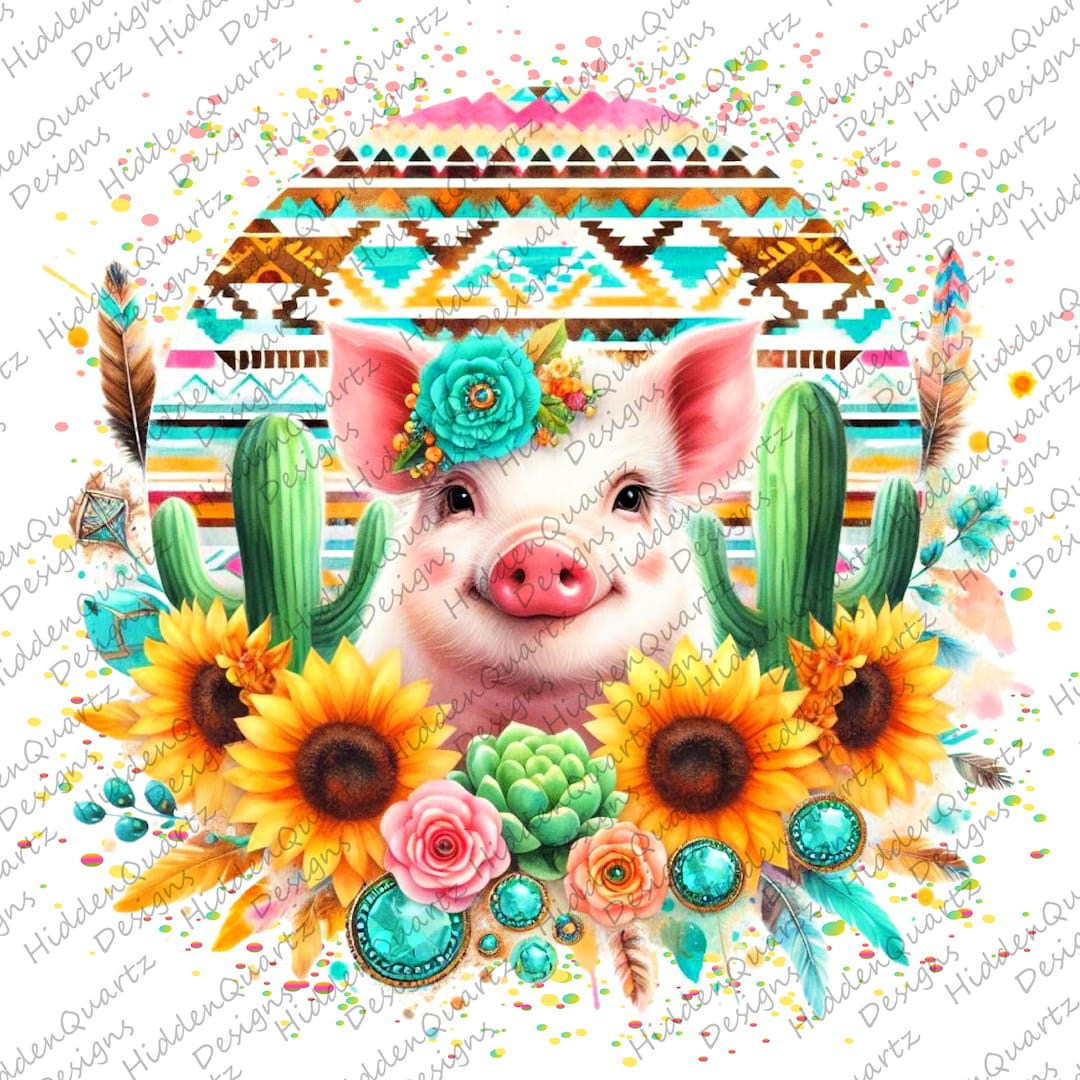 Pig Cactus Print PNG, Pig Sublimation Designs, Pig Clip Art , Instant ...