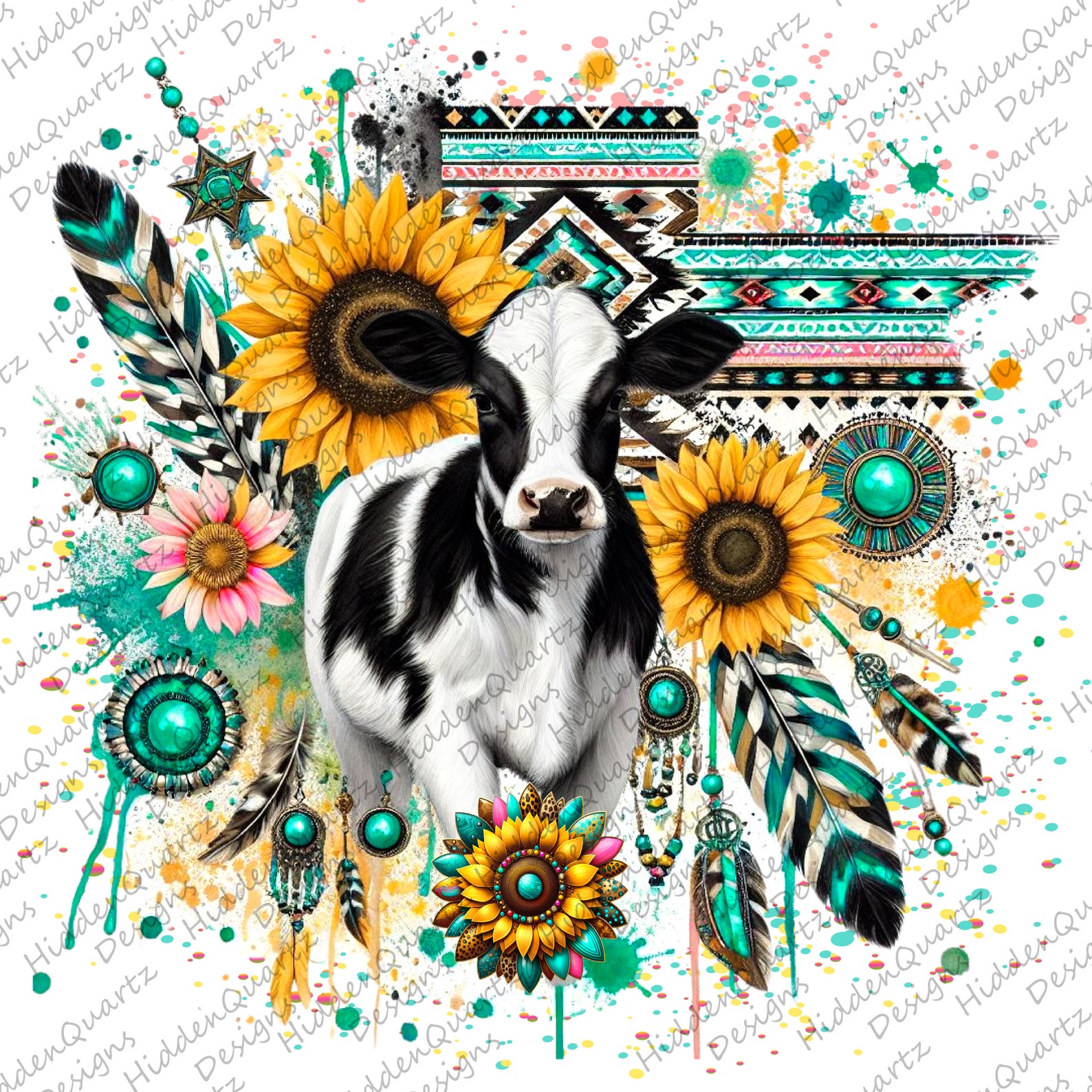 Cow Sunflower Aztec Print PNG, Cow Sublimation Designs, Cow Clip Art ...