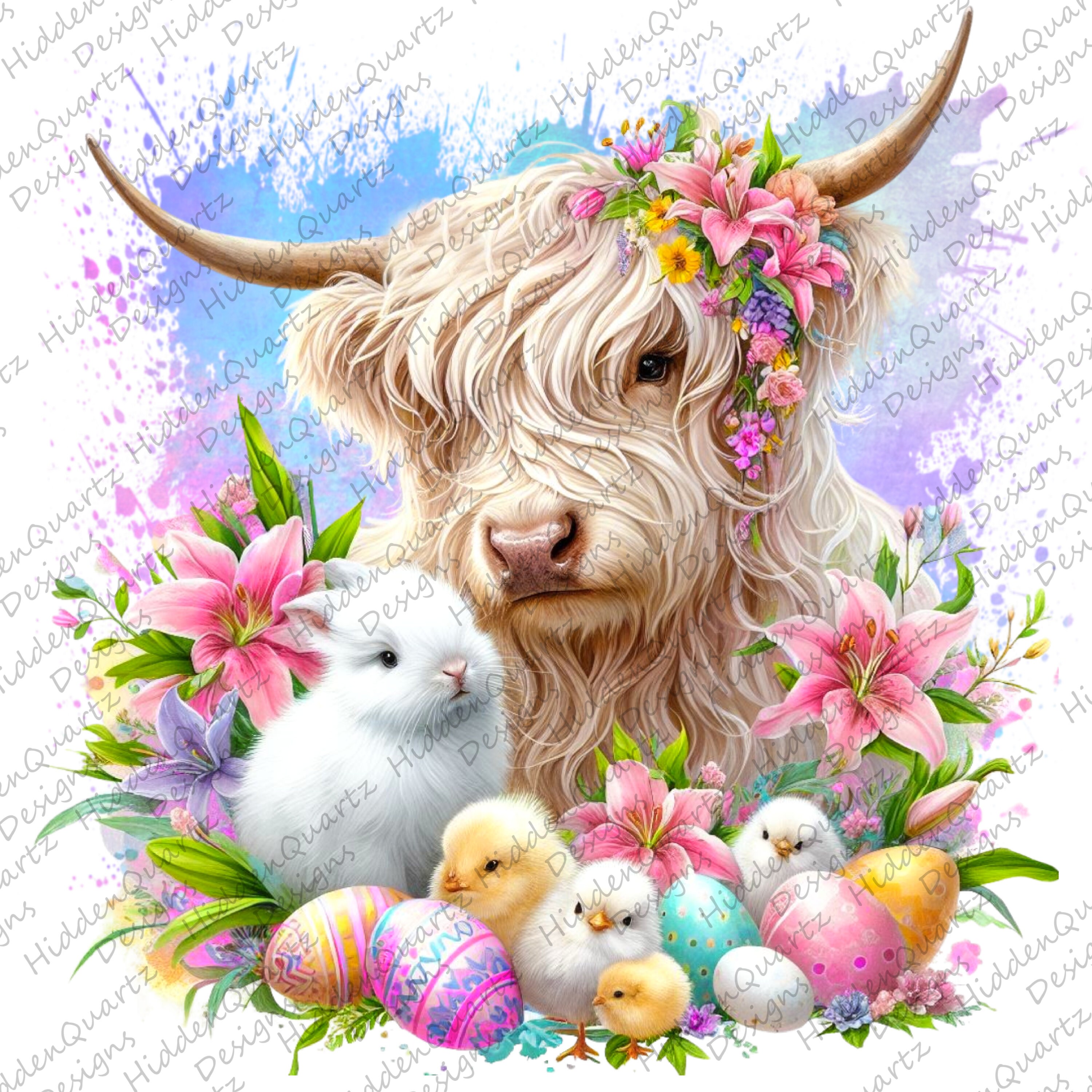 Highland Cow Heifer Easter PNG, Easter Cow Sublimation Designs, Easter ...