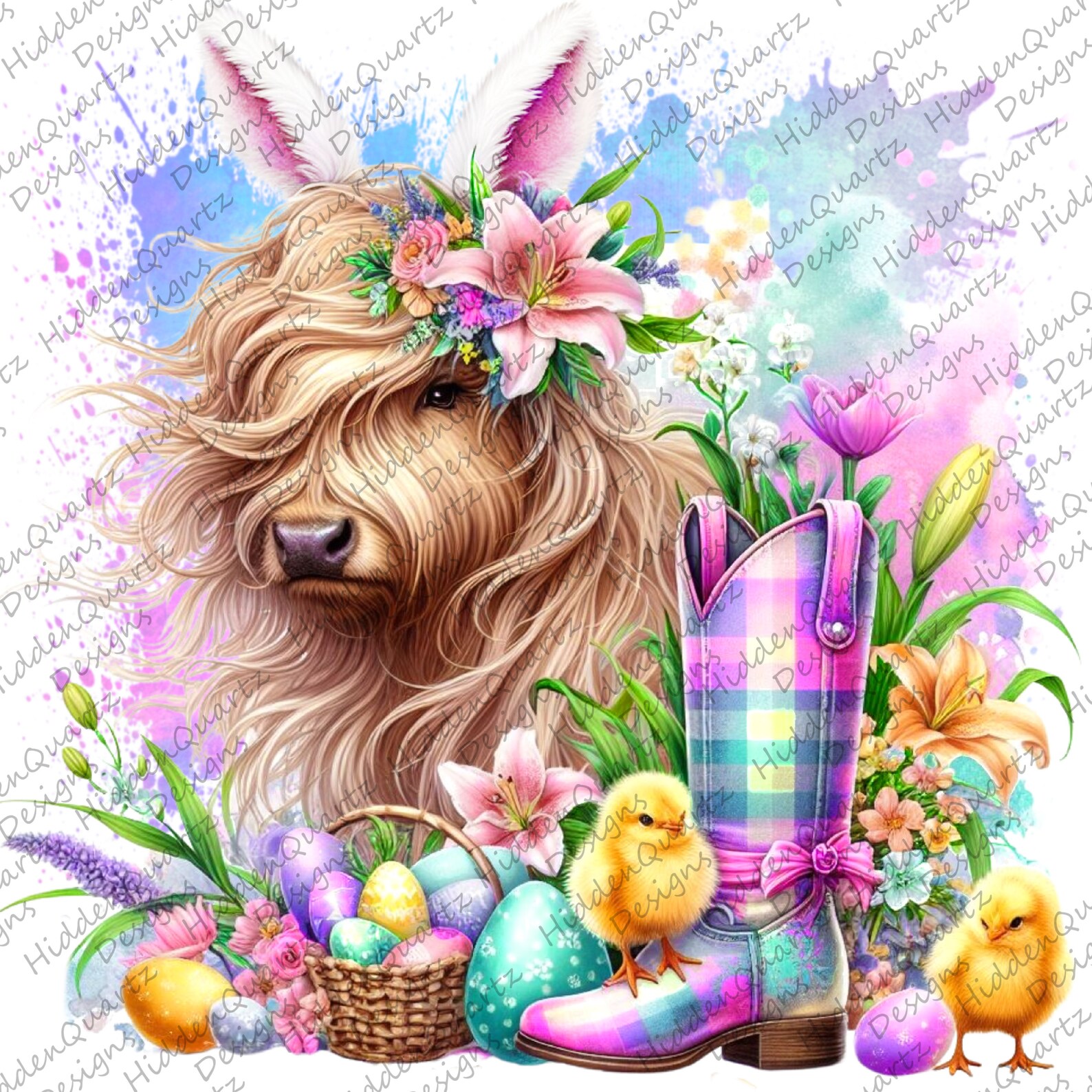 Easter Highland Cow Heifer PNG, Easter Cow Sublimation Designs, Cow ...