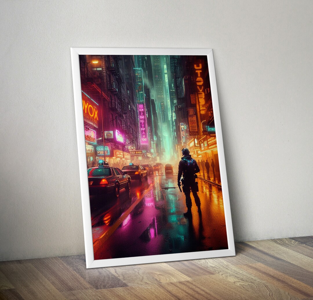 Futuristic Cyberpunk City Poster, Neon City Poster Print, Gamer Art ...