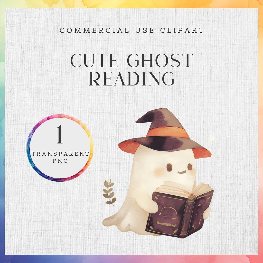 Ghost Reading A Book Commercial Use Clipart, Cute Halloween Watercolor ...