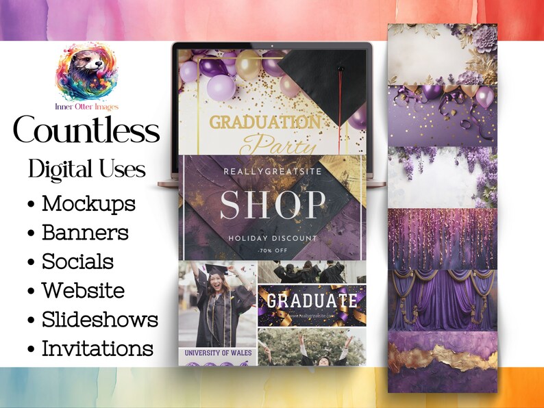 Graduation Digital Backgrounds Bundle, Photoshop Backgrounds, Flatlay ...