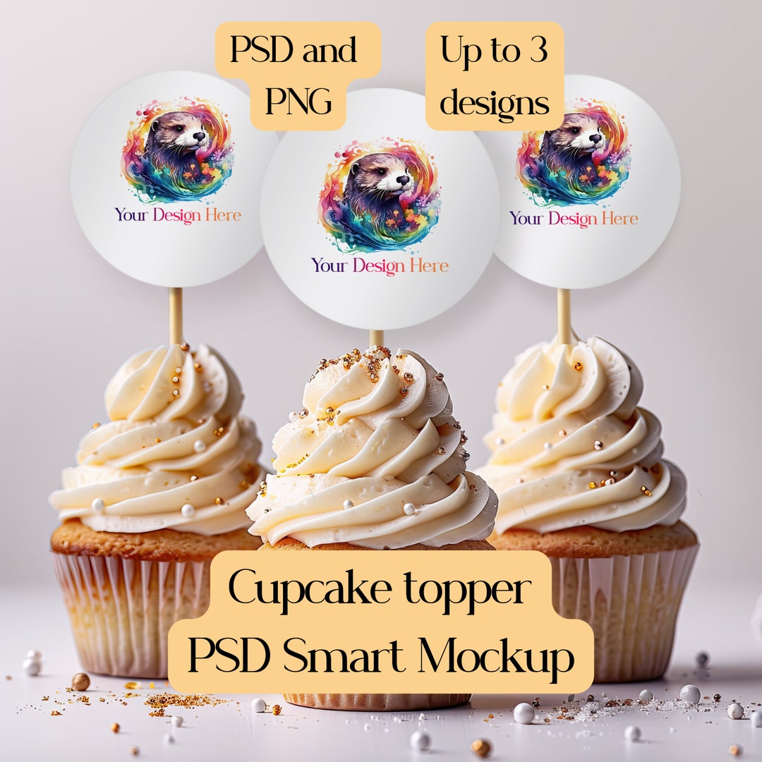 Cupcake Topper Mockup, 3 Circle Topper Cupcakes Mockup Photoshop, Smart ...