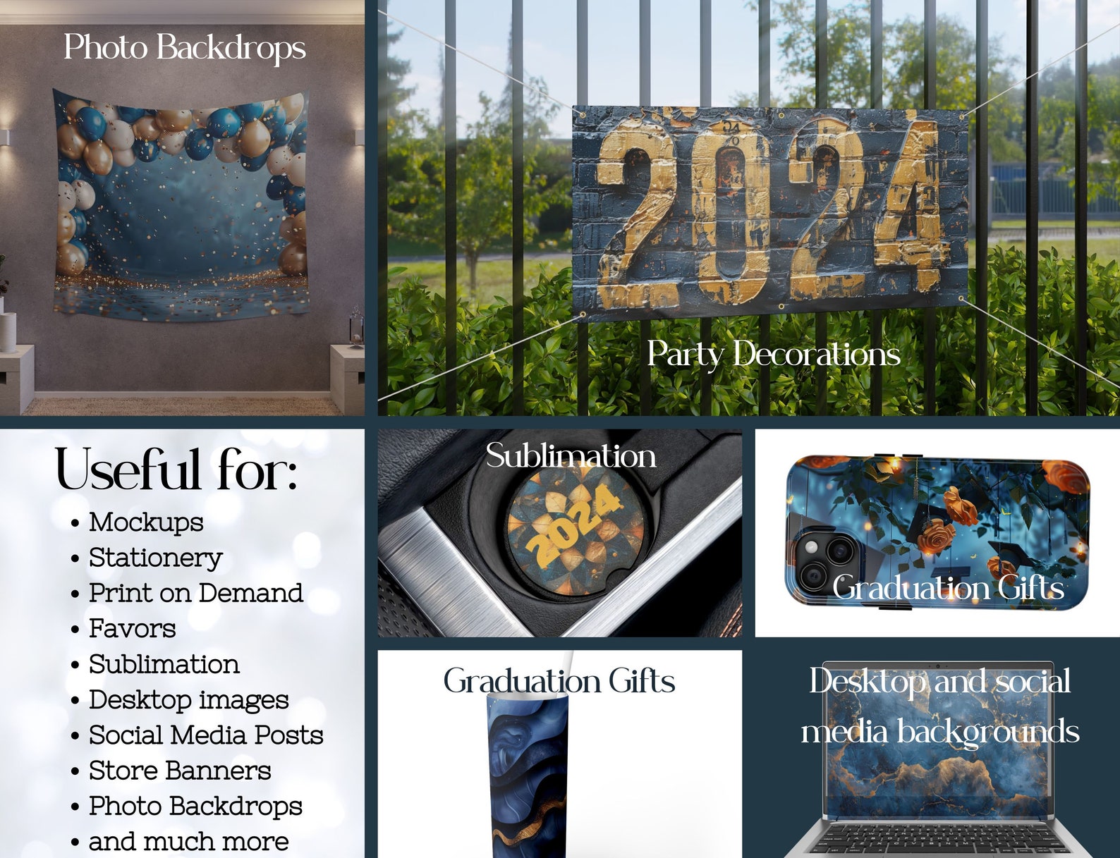 Graduation Digital Backgrounds Bundle, Photoshop Backgrounds, Flatlay ...