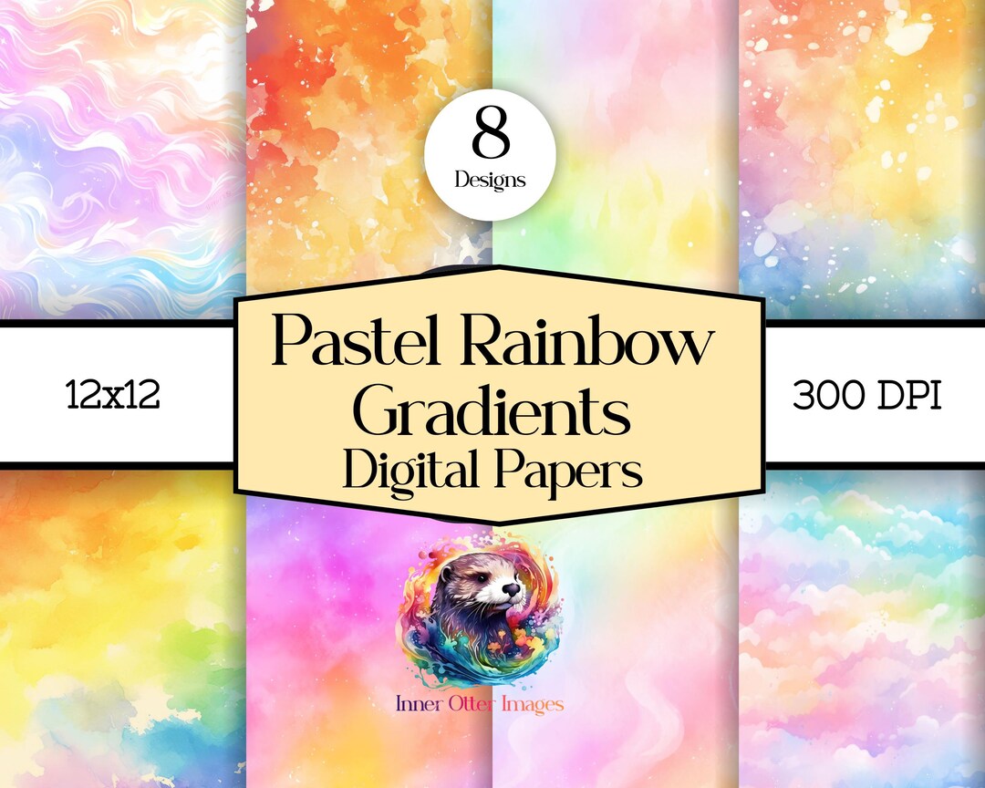 Watercolor Digital Paper Rainbow Colors Gradient, Pastel Watercolor ...