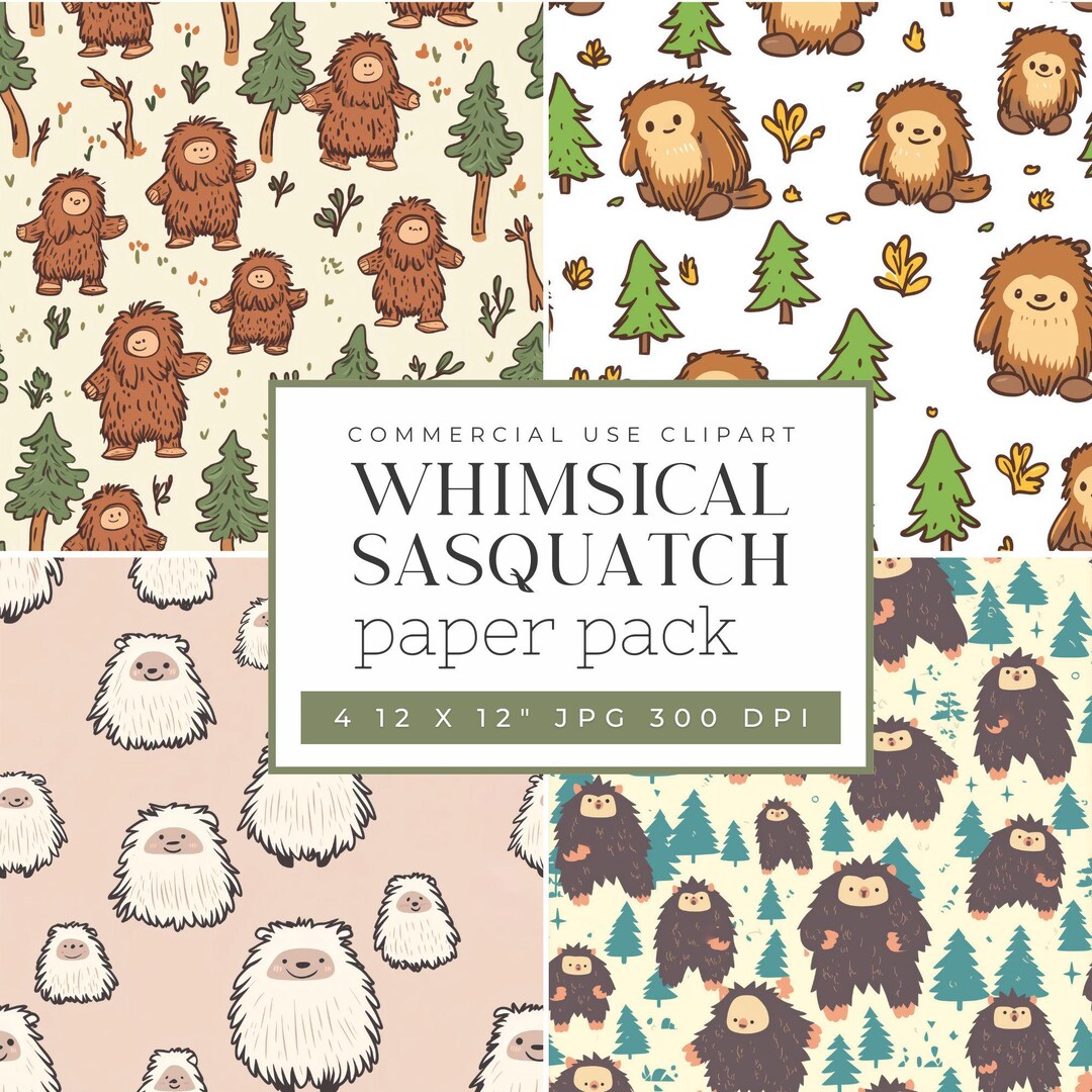 Whimsical Bigfoot Seamless Patterns, Sasquatch Digital Download, Cute ...