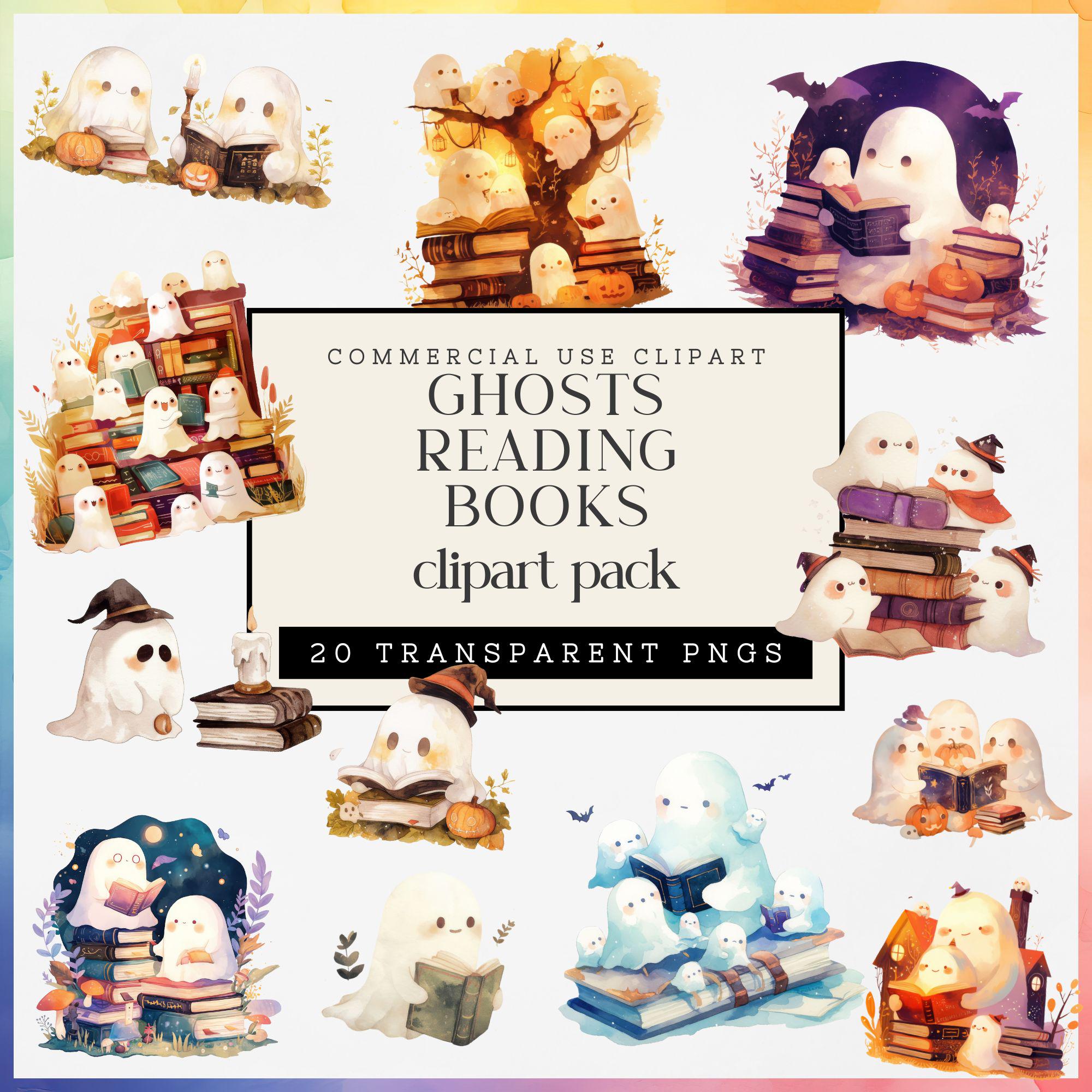 Ghosts Reading Commercial Use Clipart, Spookycute Bookish Images for ...