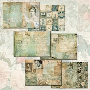 Green Junk Journal Background Vintage Collection Collage Scrapbook ...