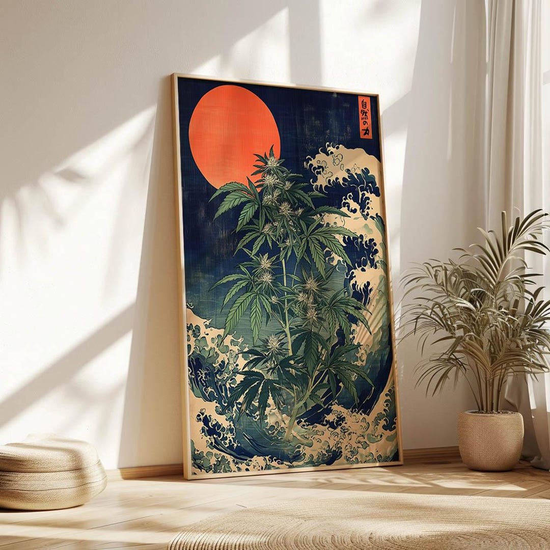 Cannabis Art Poster the Great Wave & the Hemp Plant Nature's Power ...