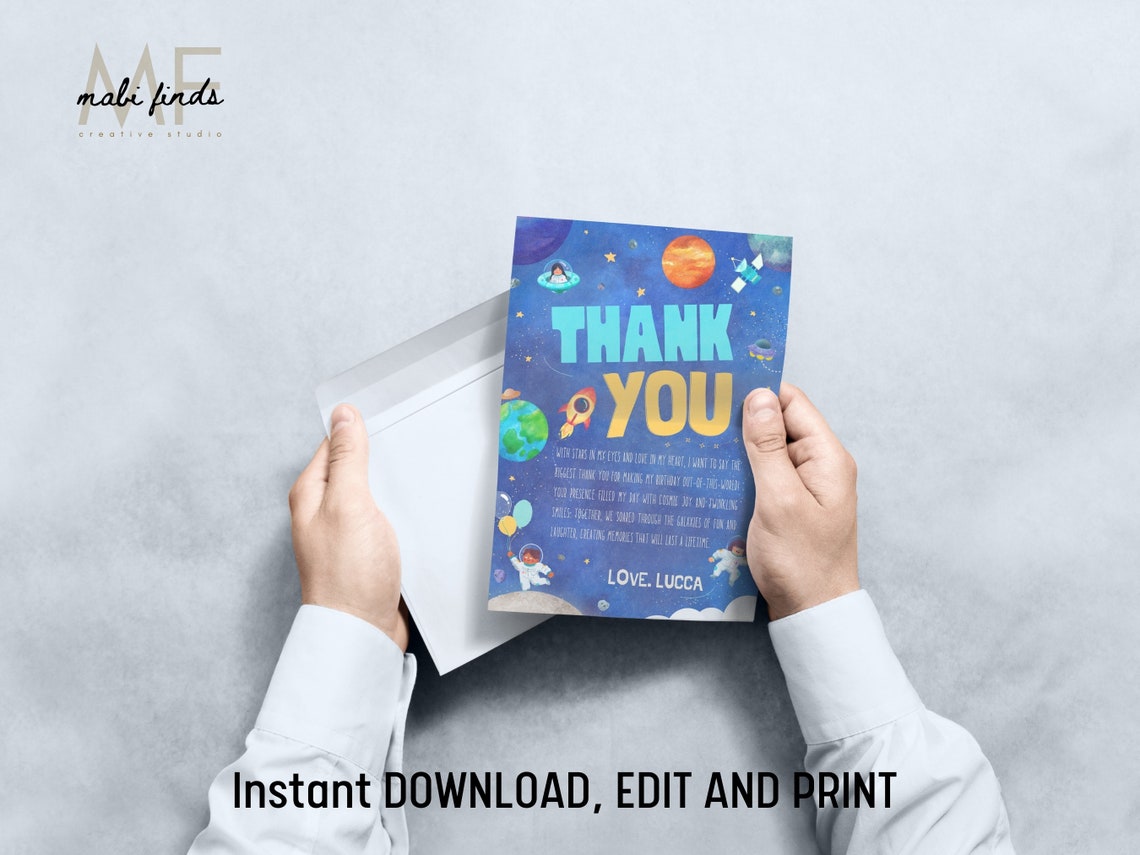 Editable Galaxy Party Birthday Invitation Space Galaxy Planet Thank You ...