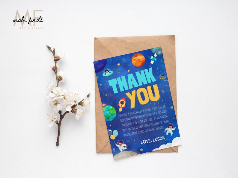 Editable Galaxy Party Birthday Invitation Space Galaxy Planet Thank You ...