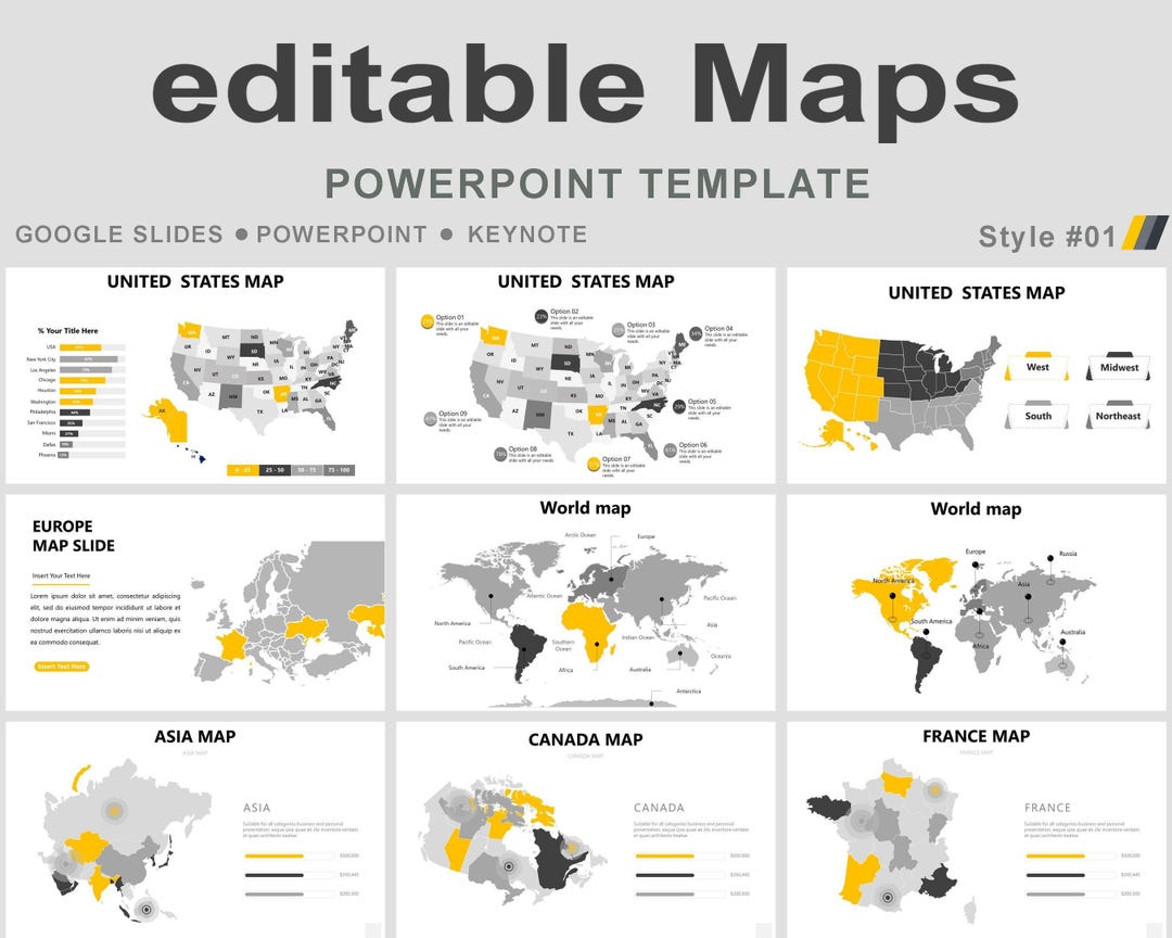 Editable Maps Powerpoint, World Map Powerpoint, Editable Map Usa ...
