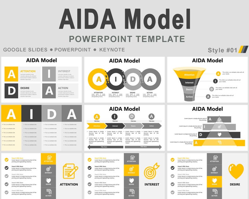 AIDA Model Powerpoint Template, AIDA Marketing Model, AIDA Model ...