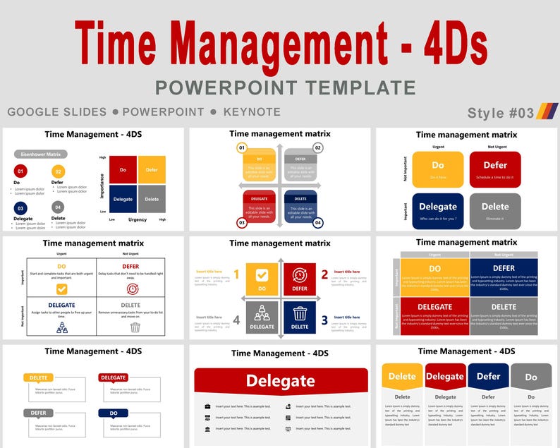 4 DS of Time Management Powerpoint Template, Eisenhower Matrix, Time ...