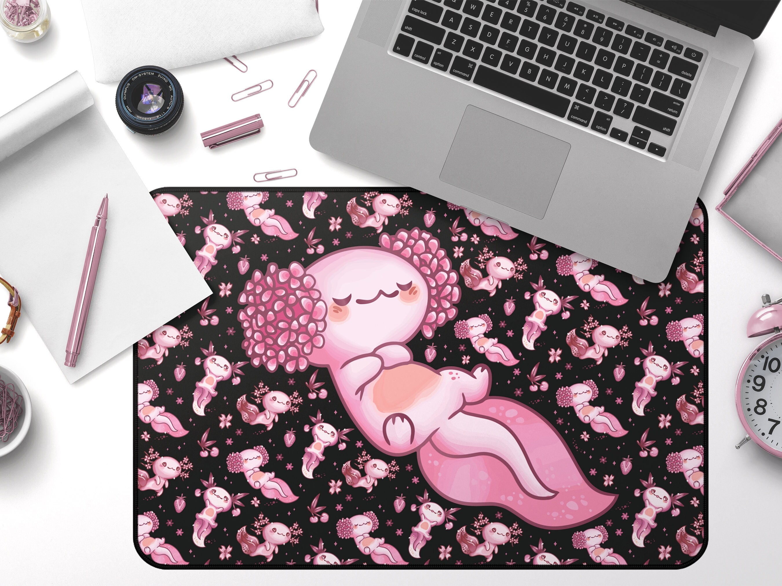 Cute Axolotl Deskmat, Kawaii Aesthetic Large Mouse Pad, Pink Desk Mat ...