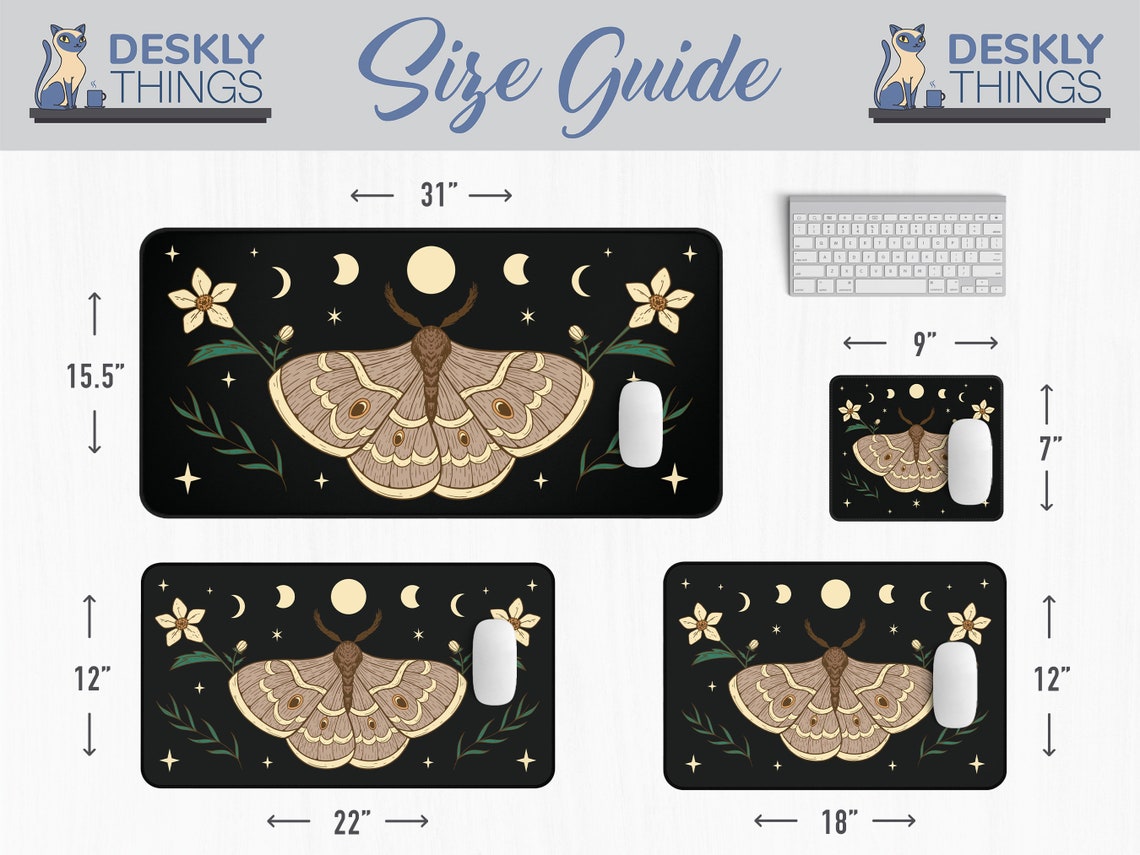 Celestial Moon Phase Moth Deskmat, Cute Moth Mousepad, Moth Floral Desk ...