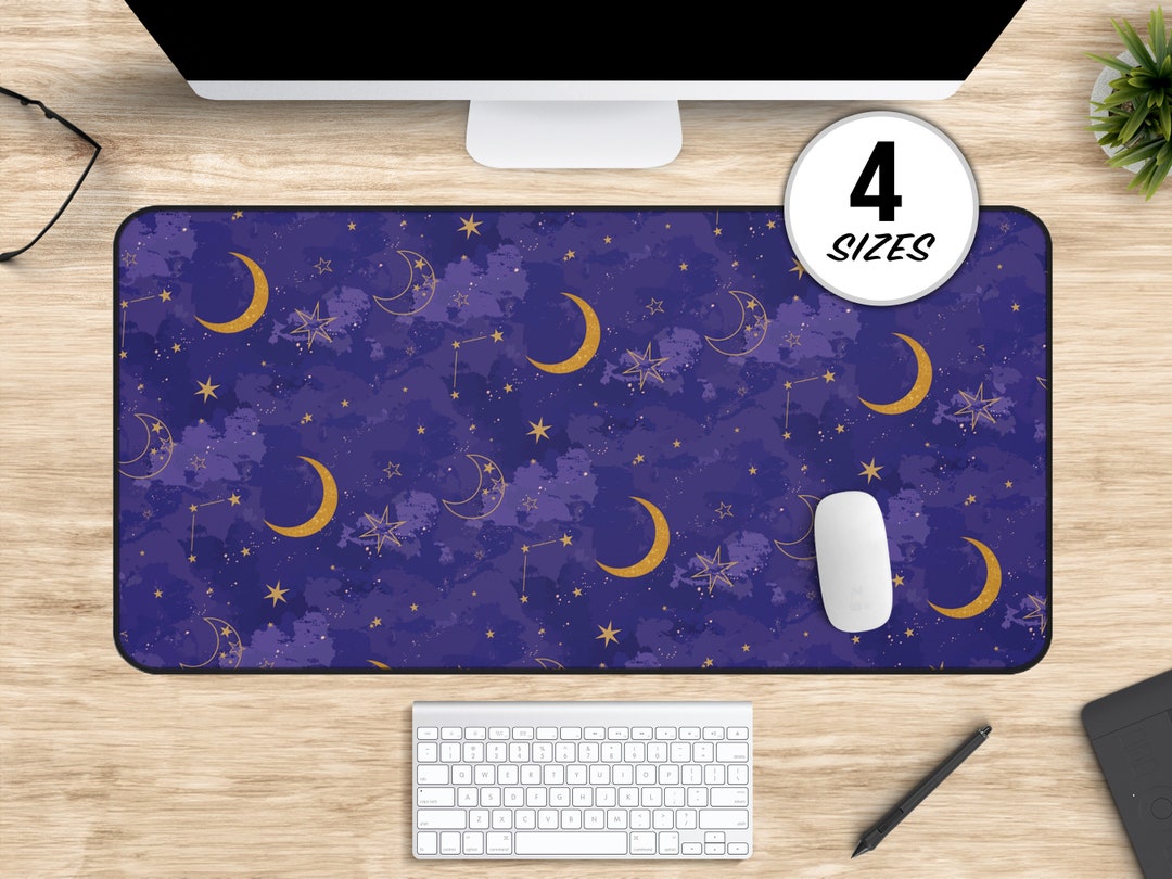 Celestial Night Sky & Moon Deskmat, Large Stars Moon Mousepad, Purple ...