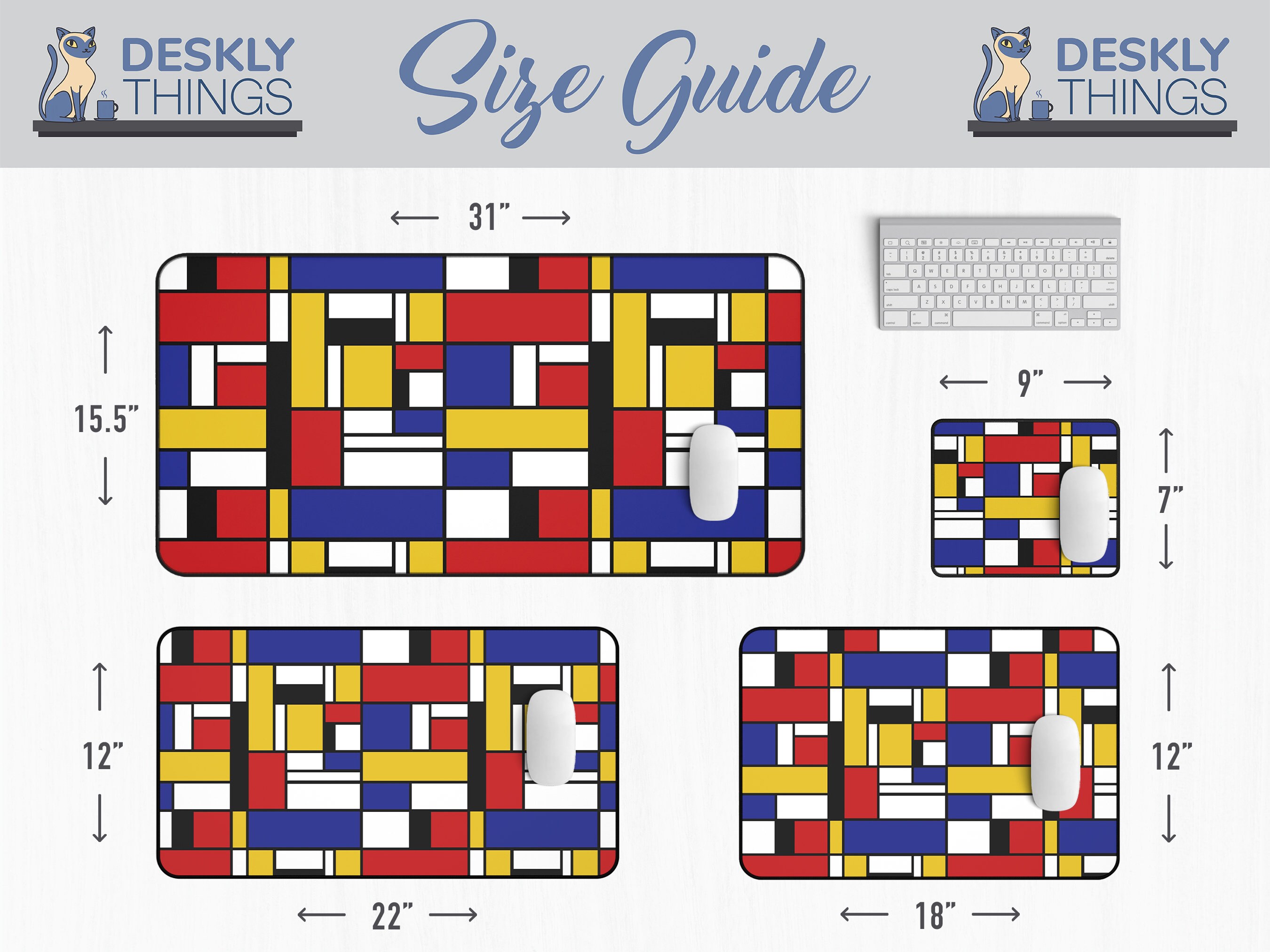 Mondrian Deskmat, Large Mondrian Mousepad, Colorful Art Aesthetic Desk ...