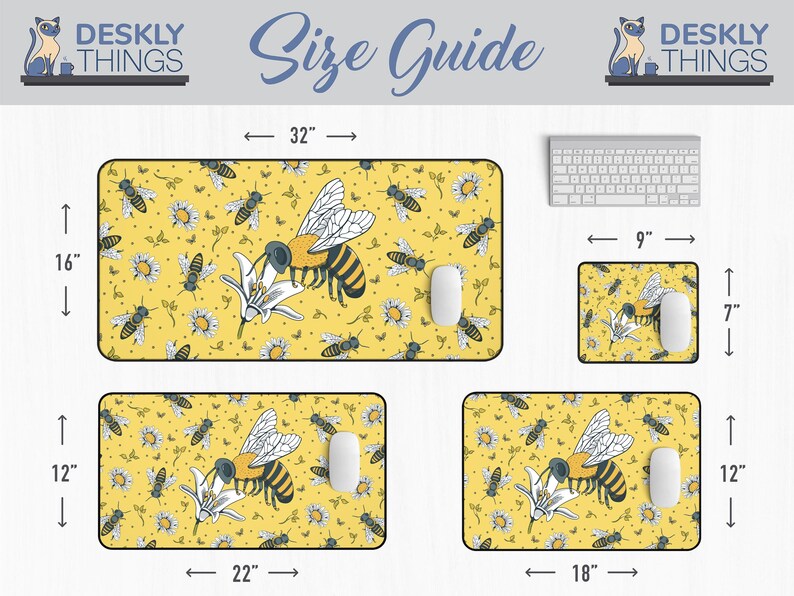 Cute Bee Deskmat, Honey Bee Mouse Pad, Yellow Bee Desk Mat, Bee Gifts ...