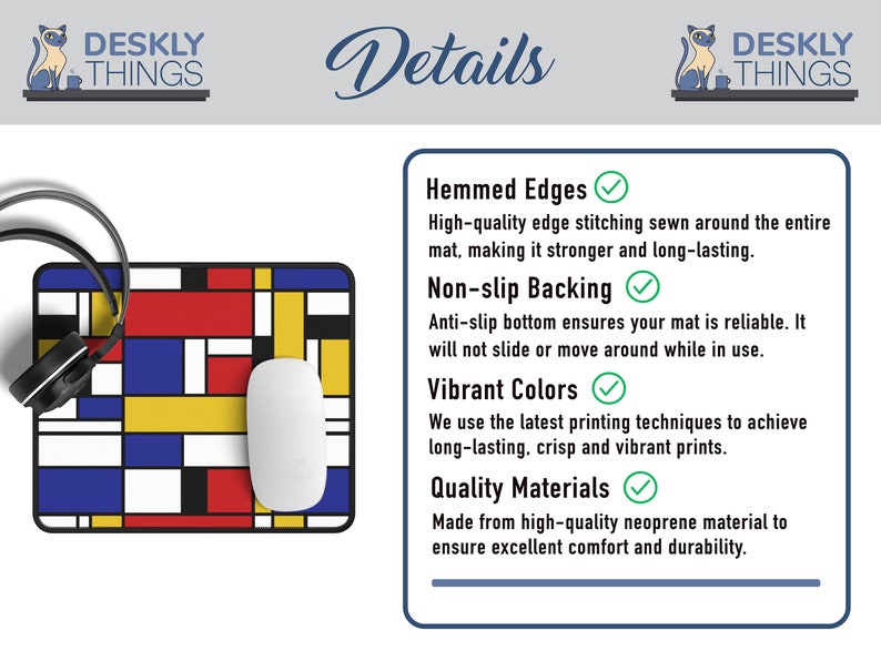 Mondrian Deskmat, Large Mondrian Mousepad, Colorful Art Aesthetic Desk ...