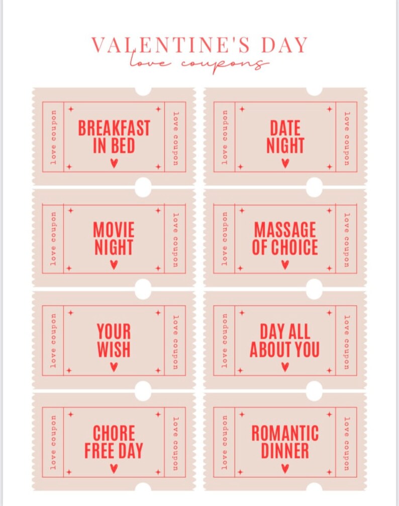 Valentines Love Coupons Printable Coupons Editable Love Coupons ...